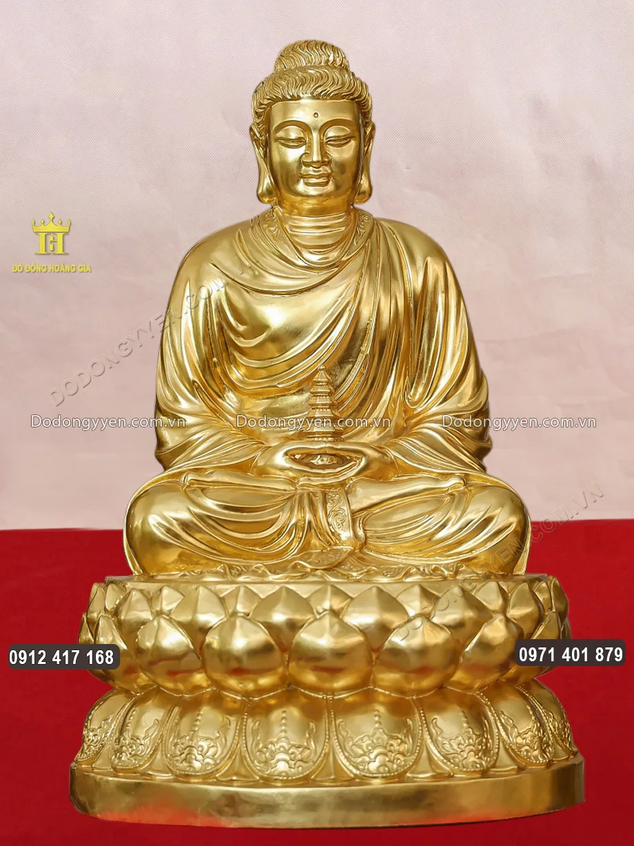 Tượng Đồng Phật Thích Ca Ngồi Đài Sen Dát Vàng 9999 Cao 92Cm